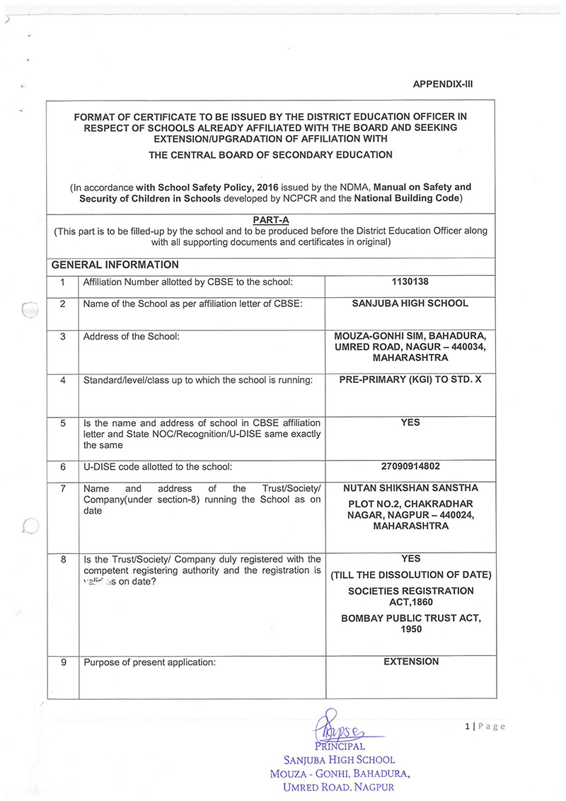 DEO Certificate – Sanjuba High School