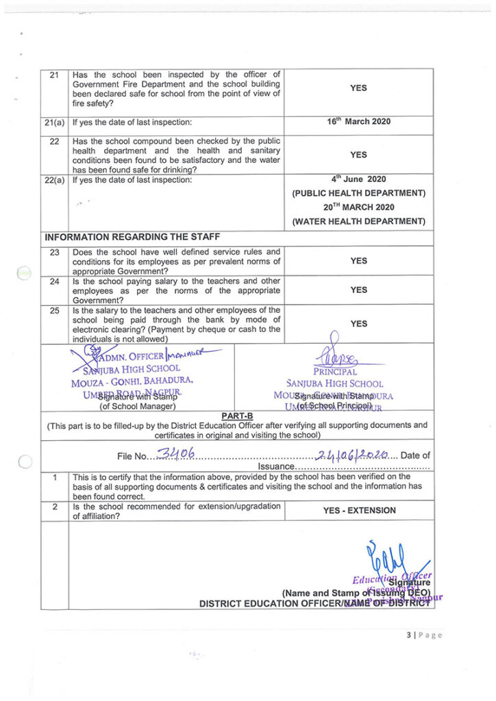 DEO Certificate – Sanjuba High School
